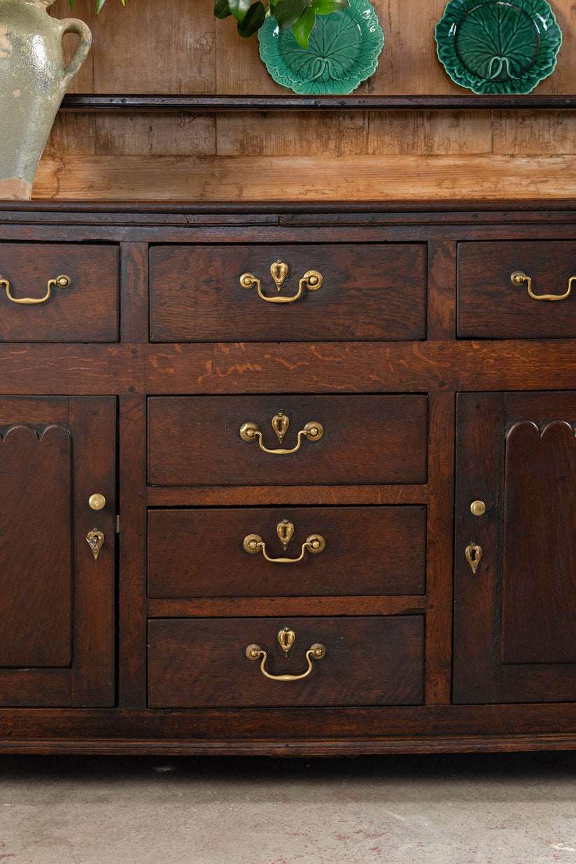 18th Century Oak Buffet + Plate Rack with Scalloped Detailing (c. 1770 ...