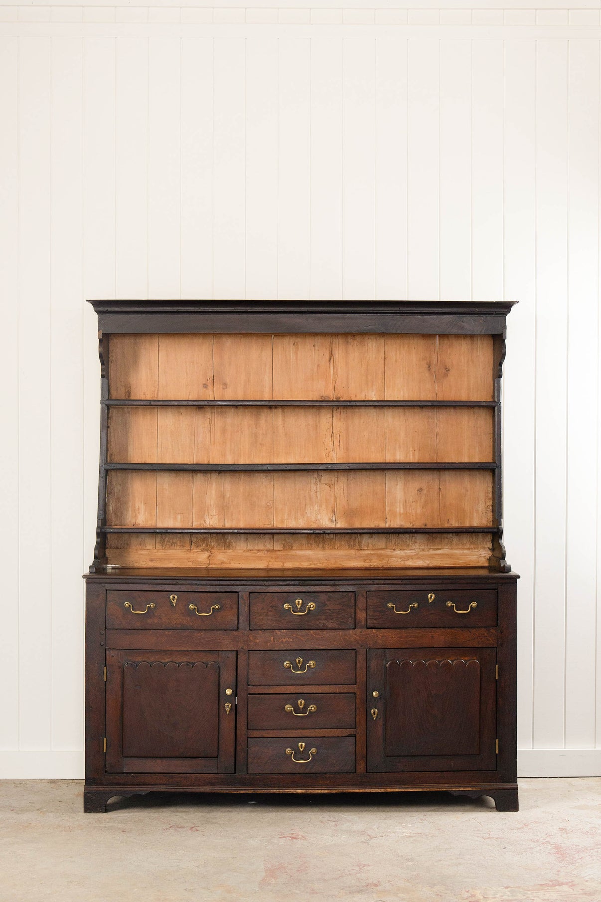 18th Century Oak Buffet + Plate Rack with Scalloped Detailing (c. 1770 ...