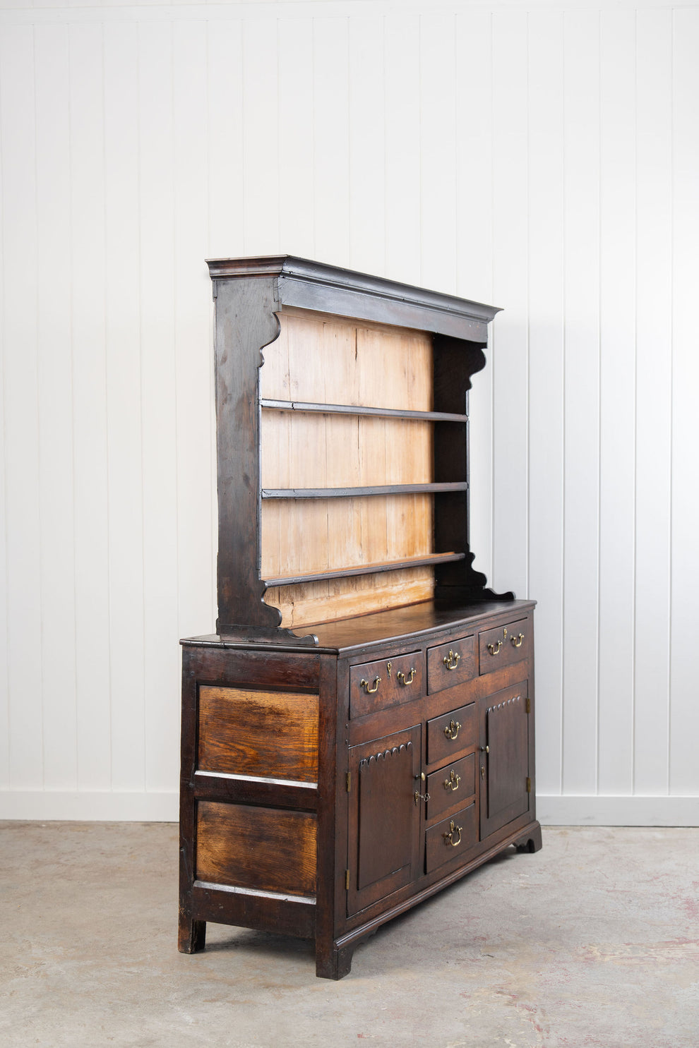 18th Century Oak Buffet + Plate Rack with Scalloped Detailing (c. 1770 ...