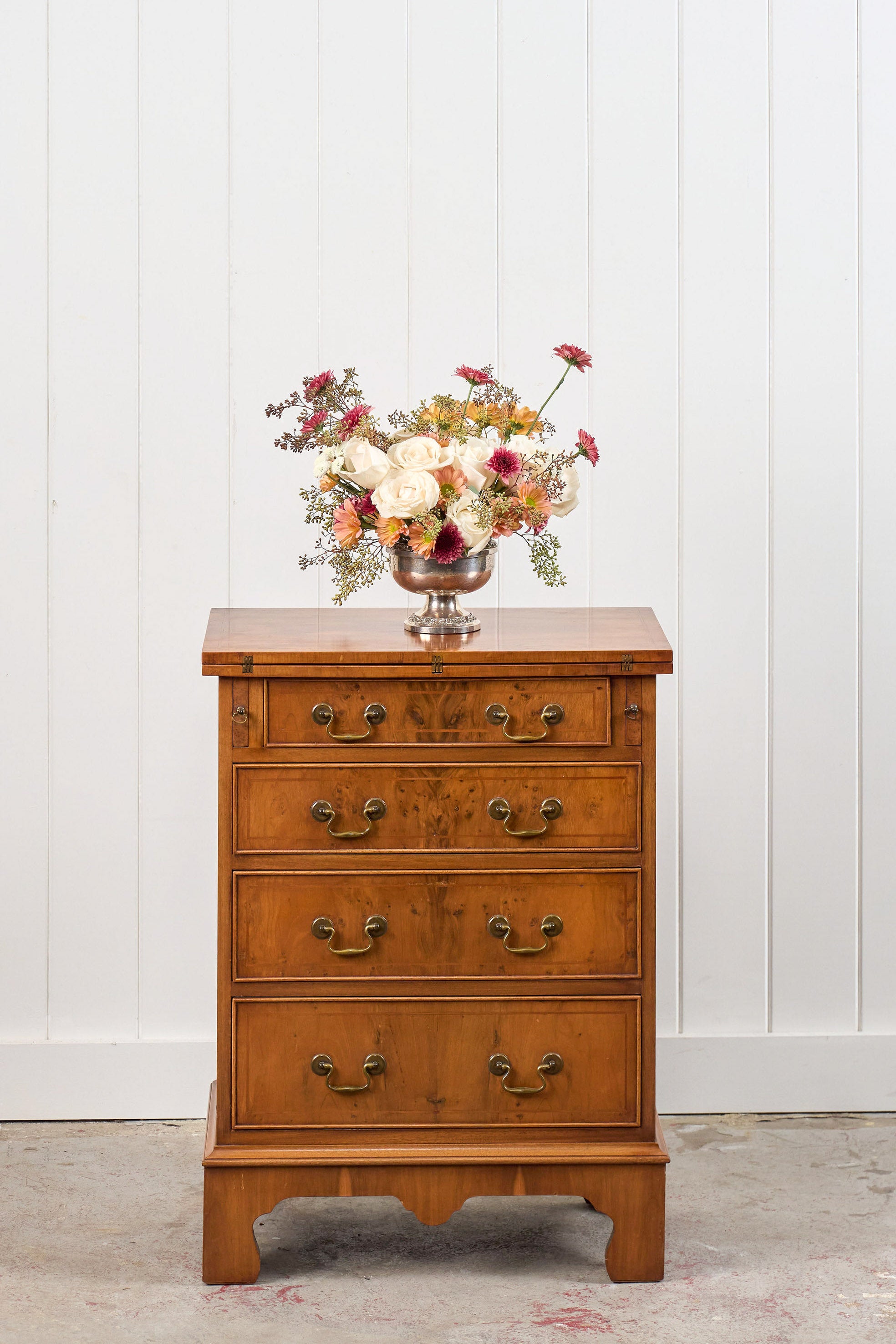 English Burl Bachelor’s Chest with Flip Top – FOUND